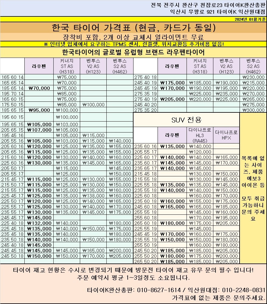 24년 1월 최신가격표 업데이트완료 금호 한국 넥센 트럭용 엔진오일 단짠아쿠아삼천점오픈 전라북도 전주시 완산구 삼천동2가