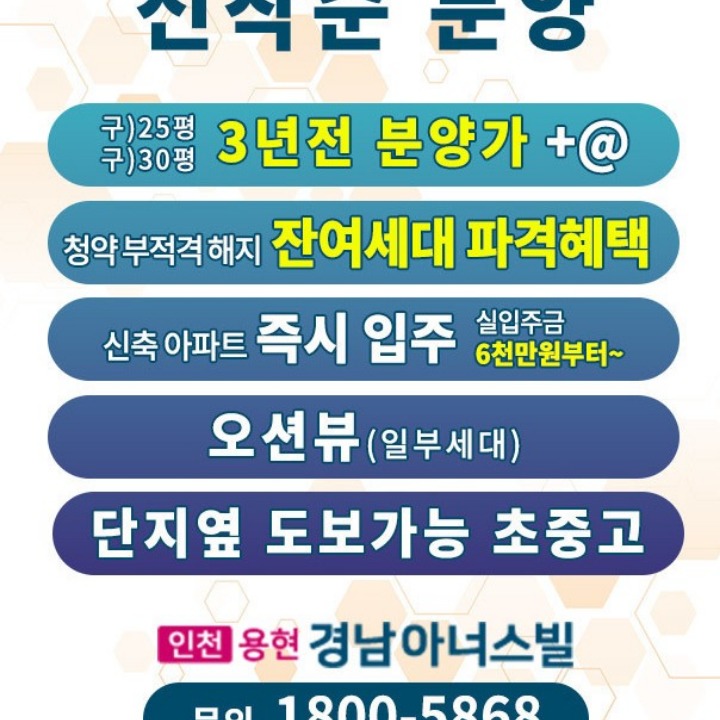인천 용현 경남아너스빌 3년전 분양가 | 동네업체